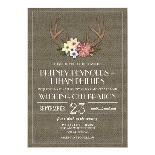 Rustic Burlap Deer Antler Wedding Invitations | Zazzle.com