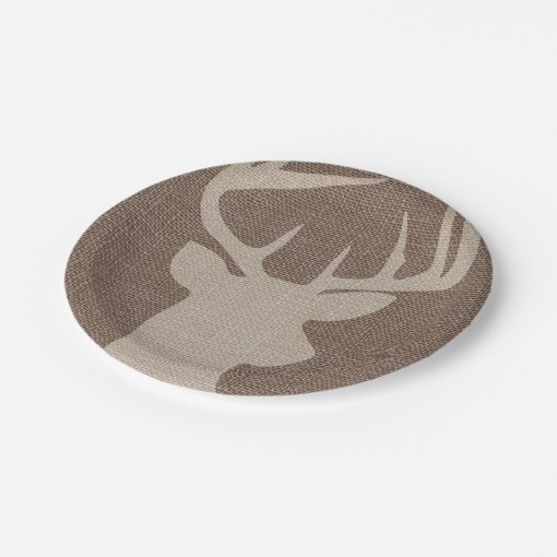 Rustic Burlap Deer Buck | Paper Plates | Zazzle