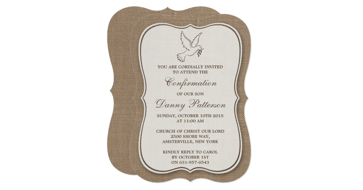 Rustic Burlap Dove Holy Communion Or Confirmation Invitation | Zazzle.com