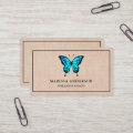 Rustic Burlap Elegant Blue Butterfly Business Card | Zazzle