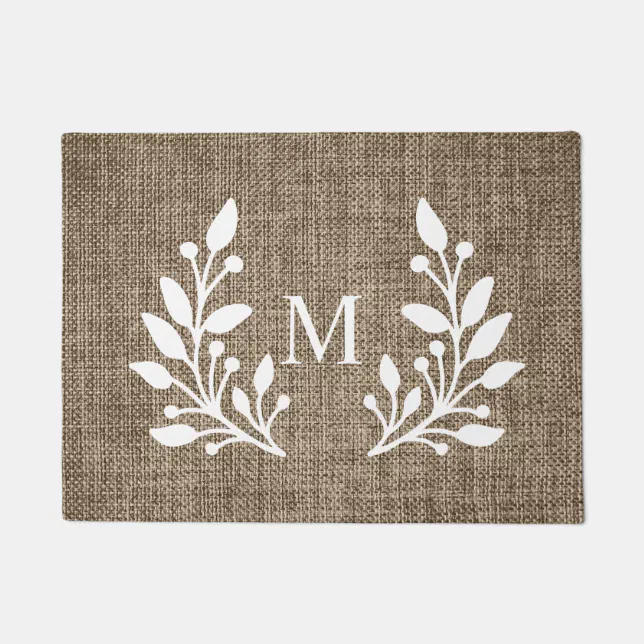 Rustic Burlap Farmhuse Laurels Monogrammed Doormat Zazzle