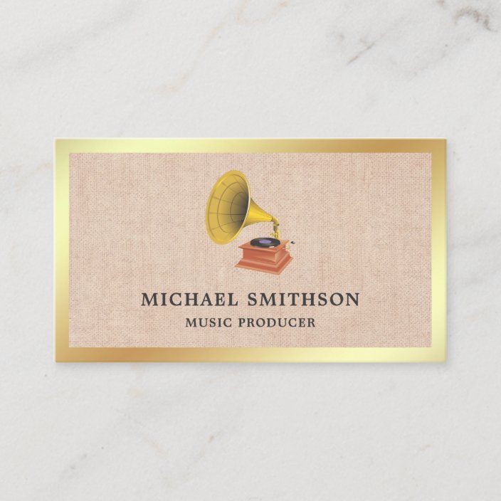 Rustic Burlap Gold Foil Gramophone Music Producer Business Card ...