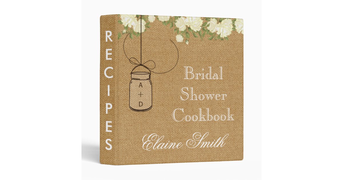 Rustic Burlap Ivory Roses Mason Jar Recipe Folder | Zazzle