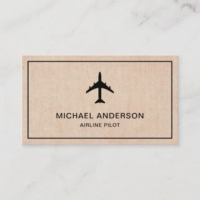 Rustic Burlap Jet Aircraft Airplane Airline Pilot Business Card | Zazzle