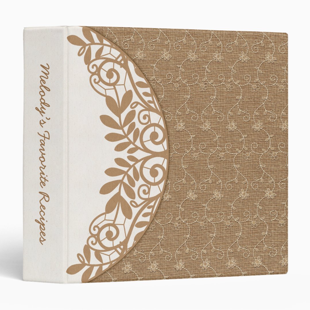 Rustic Burlap Lace Bridal Shower Recipe Binder | Zazzle