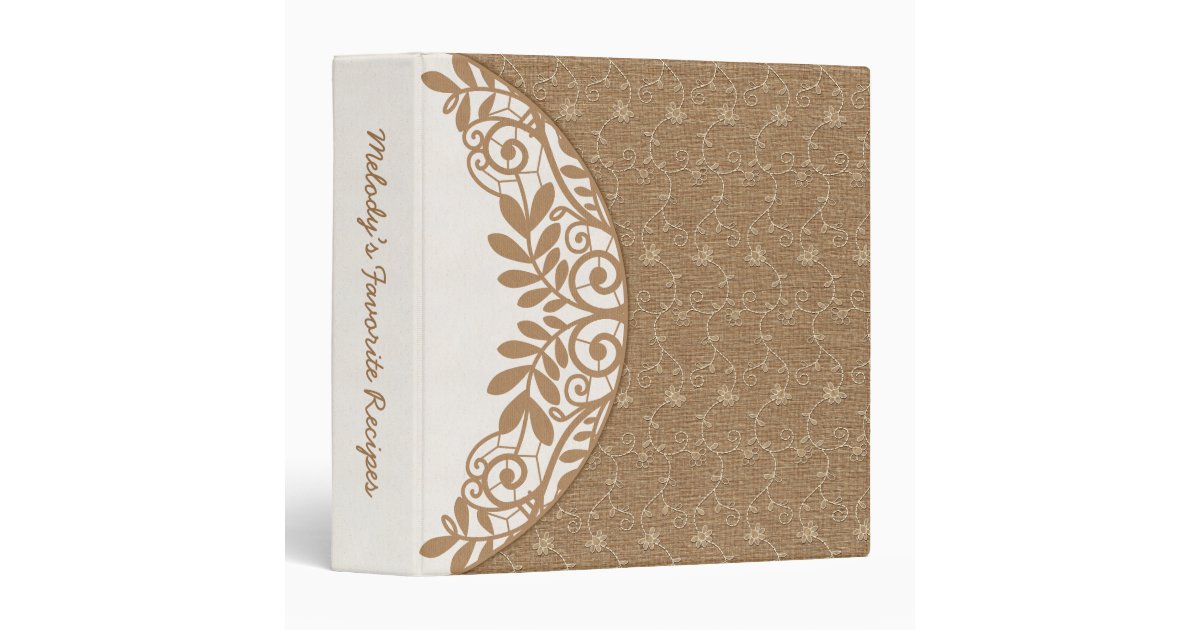 Rustic Burlap Lace Bridal Shower Recipe Binder | Zazzle