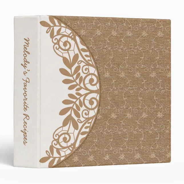 Rustic Burlap Lace Bridal Shower Recipe Binder | Zazzle