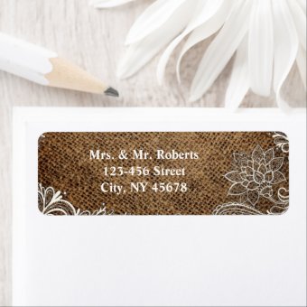 rustic burlap lace country wedding label | Zazzle