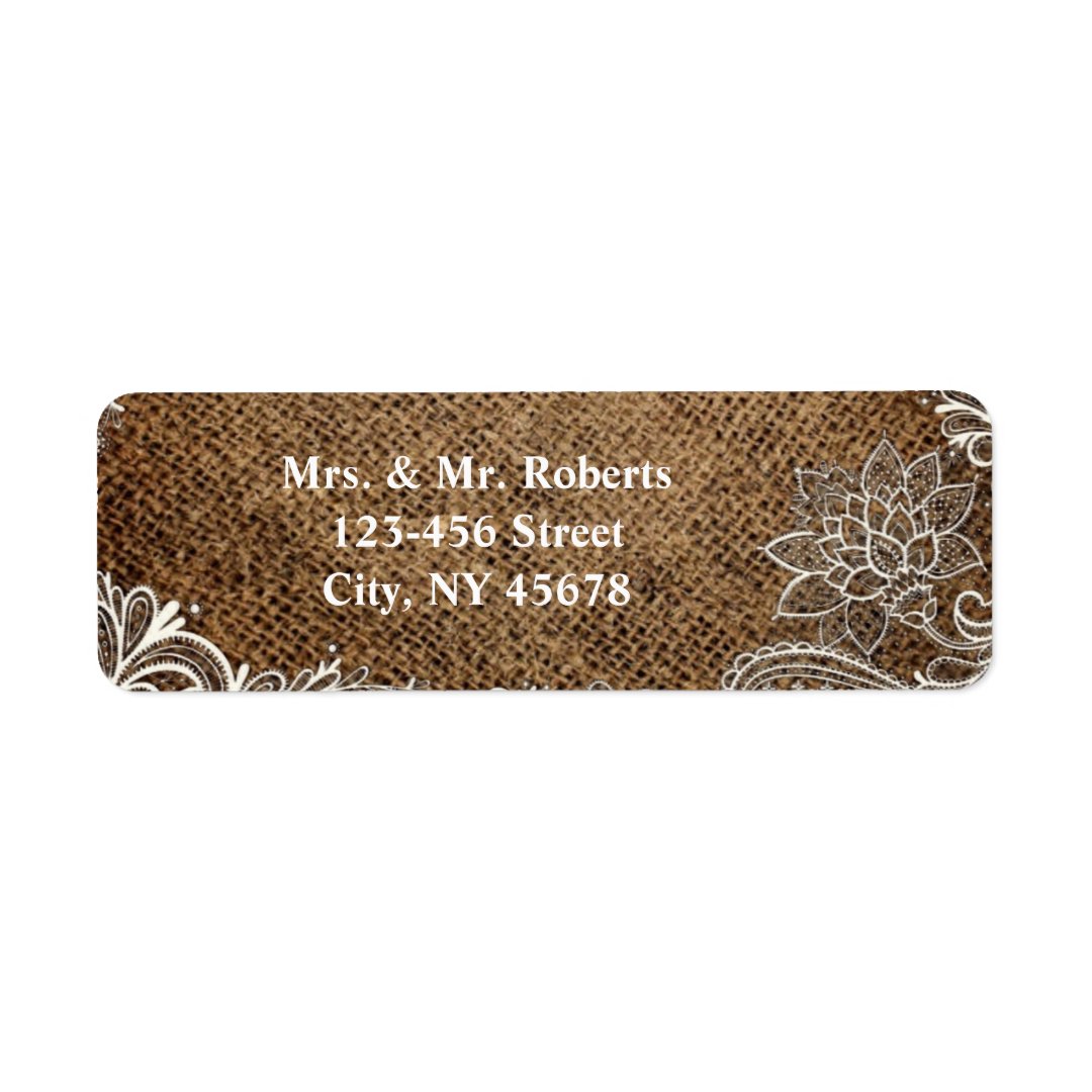 rustic burlap lace country wedding label | Zazzle