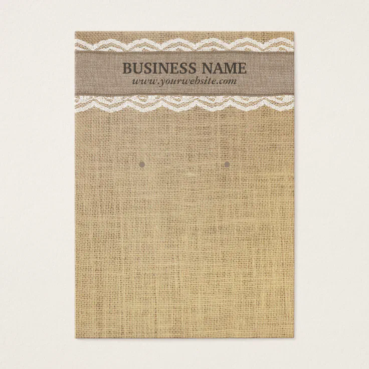 Rustic Burlap & Lace Earring Display Cards | Zazzle