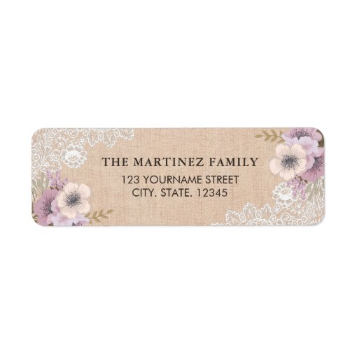 Rustic Burlap Lace Pink Floral Label | Zazzle