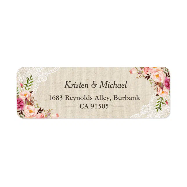 Rustic Burlap Lace Pink Floral Label | Zazzle