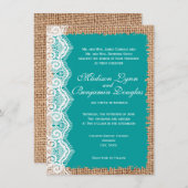 Rustic Burlap Lace Turquoise Wedding Invitations | Zazzle