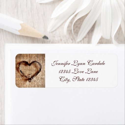 Rustic Burlap Lace Twine Heart Address Labels | Zazzle