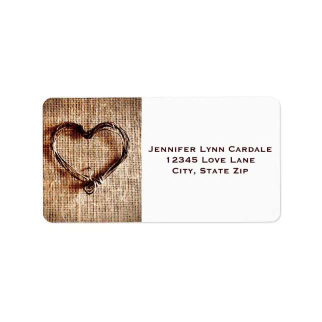 Rustic Burlap Lace Twine Heart Address Labels | Zazzle