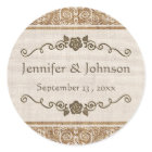 Rustic Burlap Lace Wedding Classic Round Sticker | Zazzle