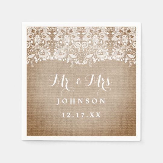 Rustic Burlap Lace Wedding Paper Napkins | Zazzle.com