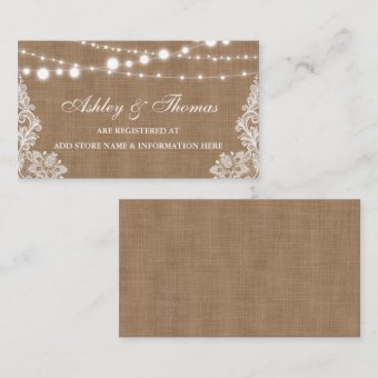Rustic Burlap Lace Wedding Registry Insert Card | Zazzle