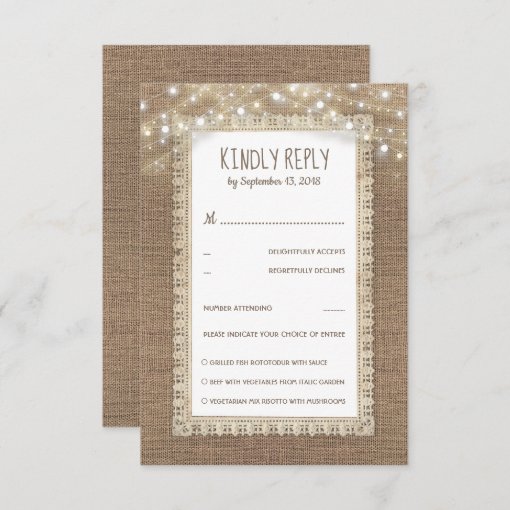 Rustic Burlap Lace Wedding RSVP | Zazzle