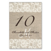 Rustic Burlap Lace Wedding Table Card | Zazzle