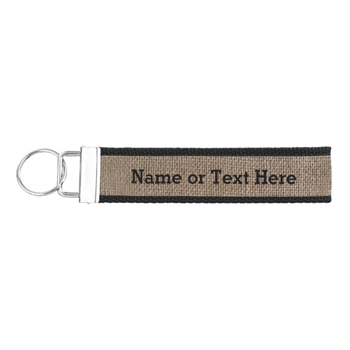 Rustic Burlap-Look Brown Printed Background Wrist Keychain | Zazzle.com