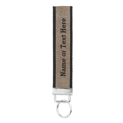 Rustic Burlap-Look Brown Printed Background Wrist Keychain | Zazzle