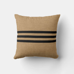 Rustic Burlap Look with Classic Black Stripes Throw Pillow | Zazzle