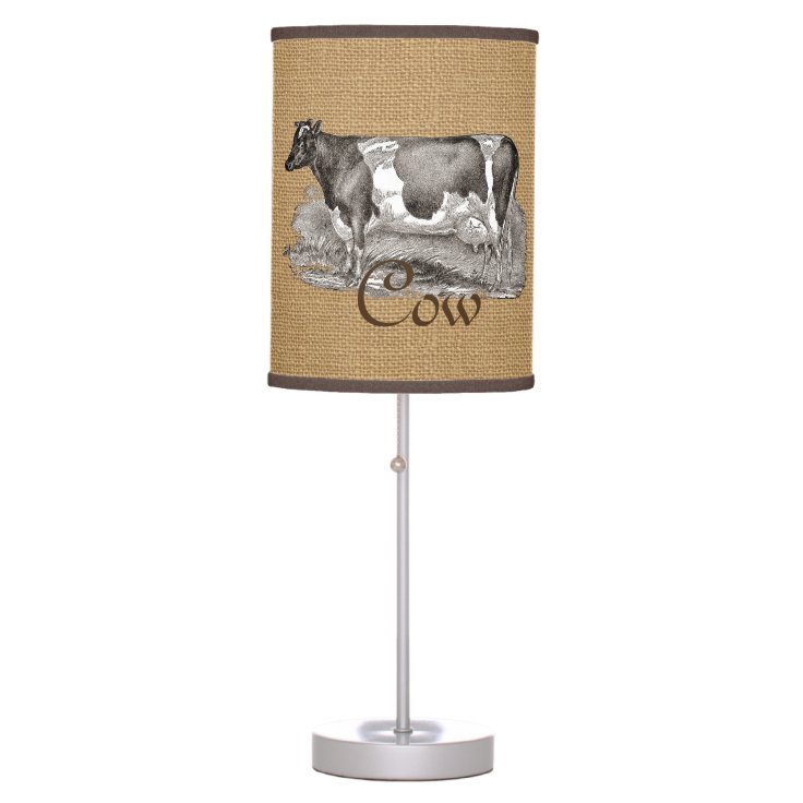 Rustic Burlap Look with Farmhouse Cow Table Lamp | Zazzle