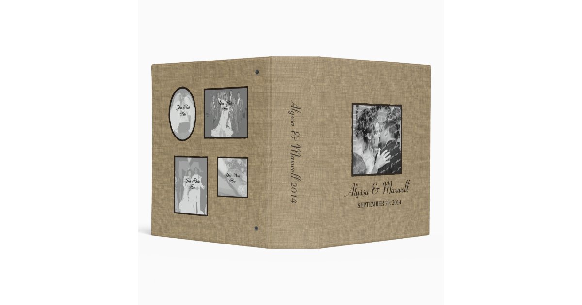 Rustic Burlap Look with Photos Binder | Zazzle