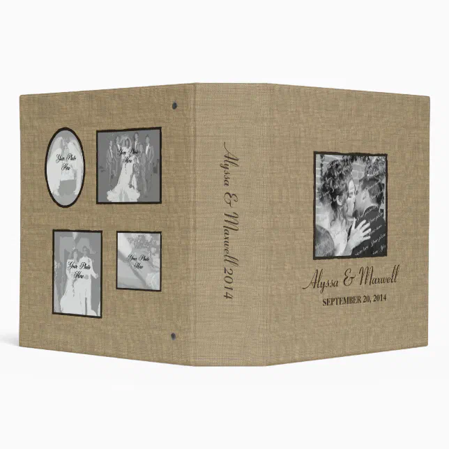 Rustic Burlap Look with Photos Binder | Zazzle