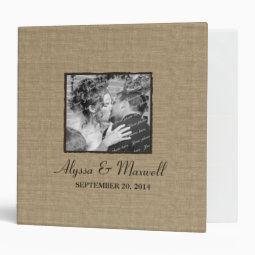 Rustic Burlap Look with Photos Binder | Zazzle