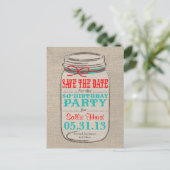 Rustic Burlap & Mason Jar Birthday Invite - Coral | Zazzle