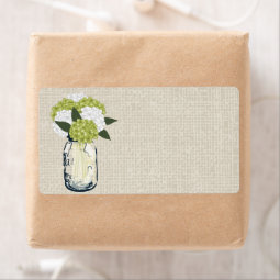 Rustic Burlap Mason Jar Hydrangeas Label | Zazzle
