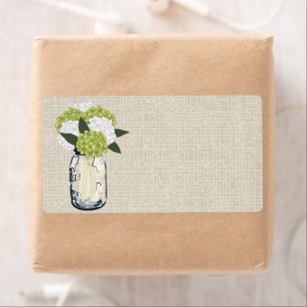 Rustic Burlap Mason Jar Hydrangeas Label | Zazzle