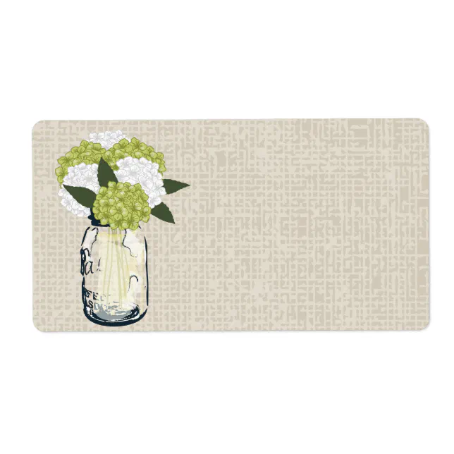 Rustic Burlap Mason Jar Hydrangeas Label | Zazzle