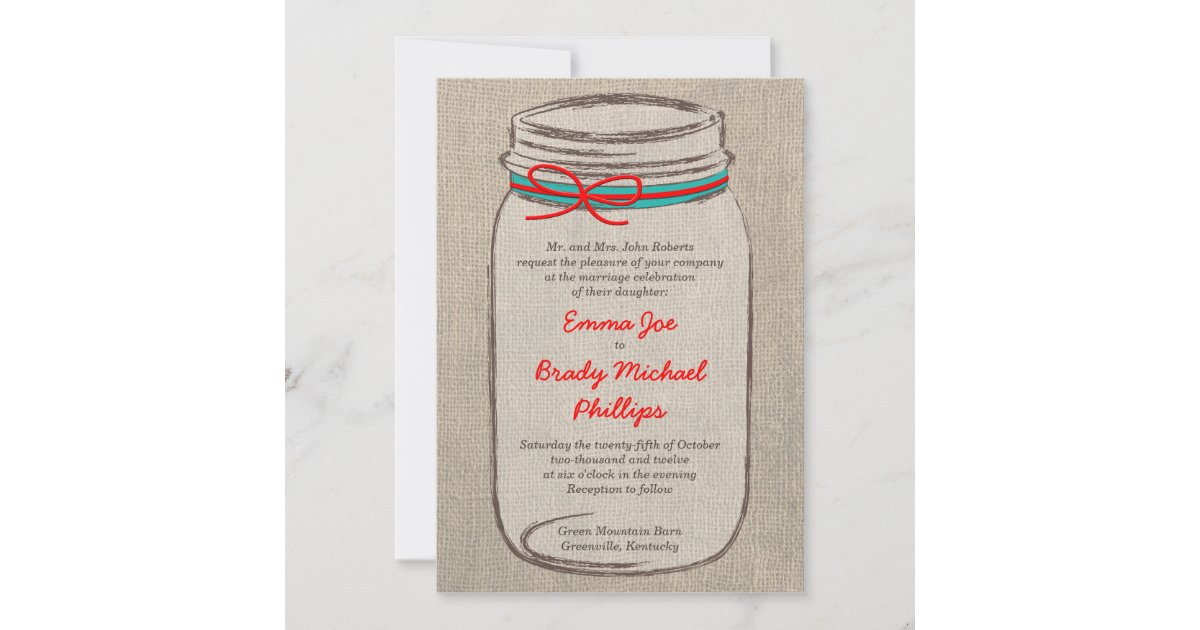 Rustic Burlap & Mason Jar Wedding Invitation | Zazzle