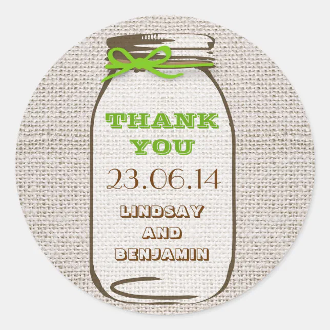 Rustic Burlap Mason Jar Wedding Stickers | Zazzle