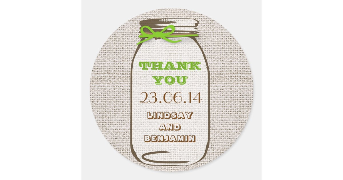 Rustic Burlap Mason Jar Wedding Stickers | Zazzle
