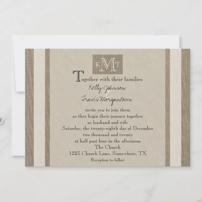Rustic Burlap Parchment Look Wedding Invitation | Zazzle