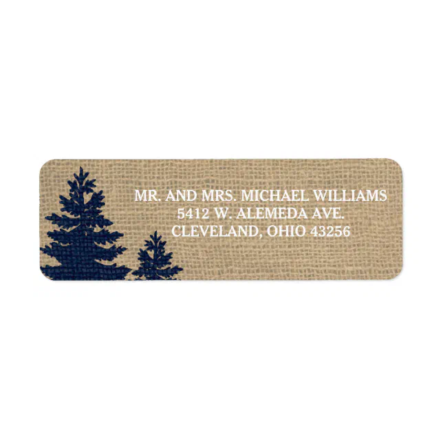Rustic Burlap Pine Trees Winter Wedding Labels | Zazzle