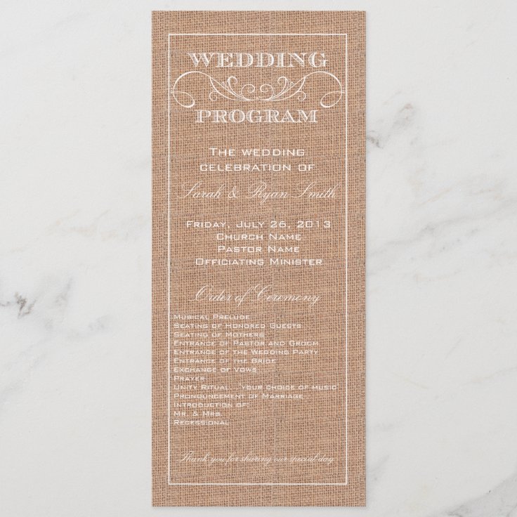 Rustic Burlap Print Wedding Program | Zazzle