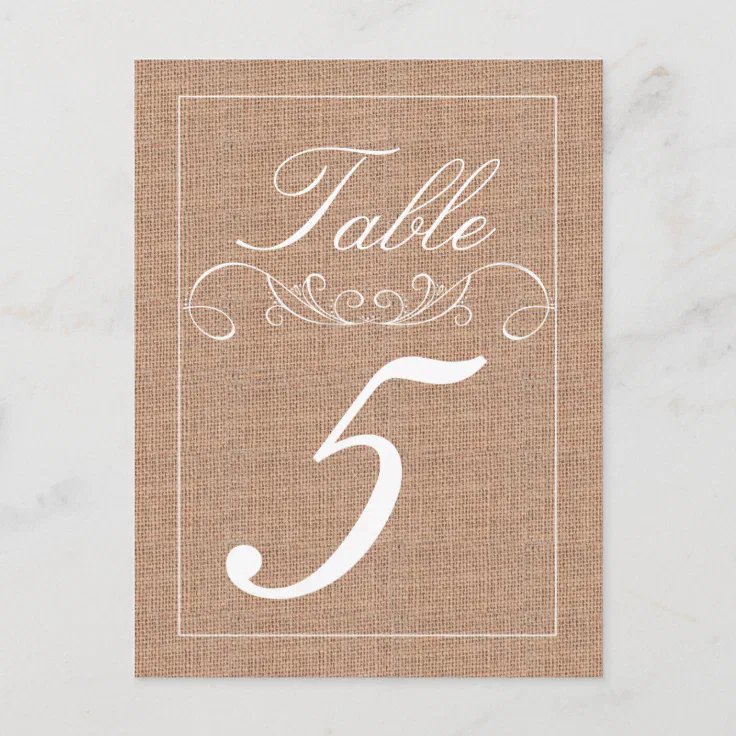 Rustic Burlap Print Wedding Table Number Cards | Zazzle