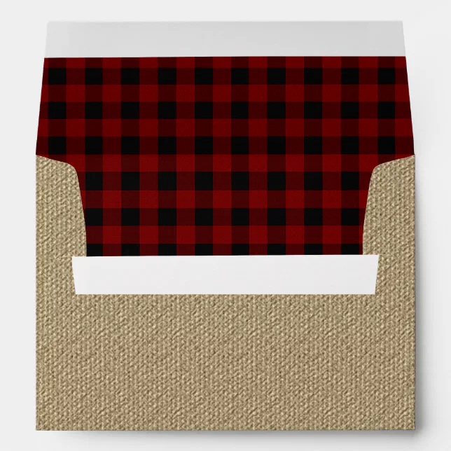 Rustic Burlap | Red Black Buffalo Checks Pattern Envelope | Zazzle