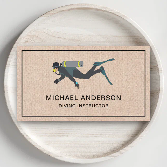 Rustic Burlap Scuba Diving Instructor Business Card | Zazzle