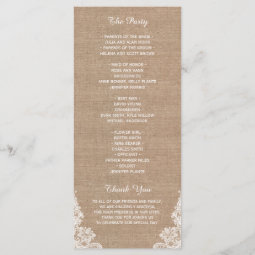 Rustic Burlap String Lights Lace Wedding Program | Zazzle
