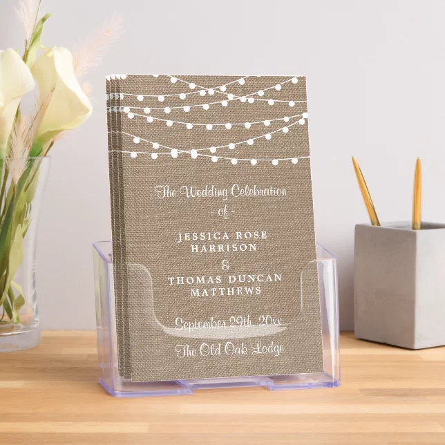 Rustic Burlap String Lights Wedding Program Brochure | Zazzle