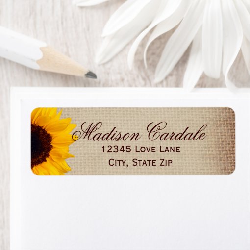 Rustic Burlap Sunflower Return Address Labels | Zazzle