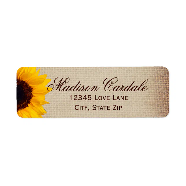 Rustic Burlap Sunflower Return Address Labels | Zazzle