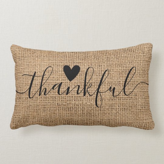Rustic Burlap Thanksgiving Farmhouse Thankful Lumbar Pillow | Zazzle.com