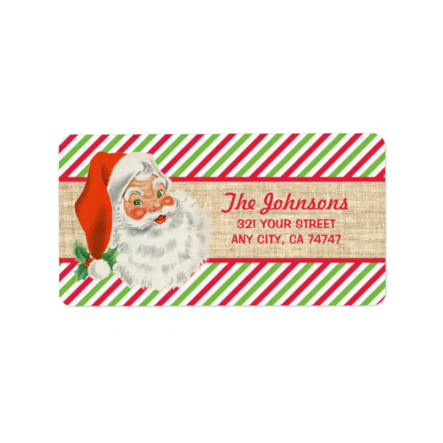 Rustic Burlap Vintage Santa Christmas Stripes Label | Zazzle
